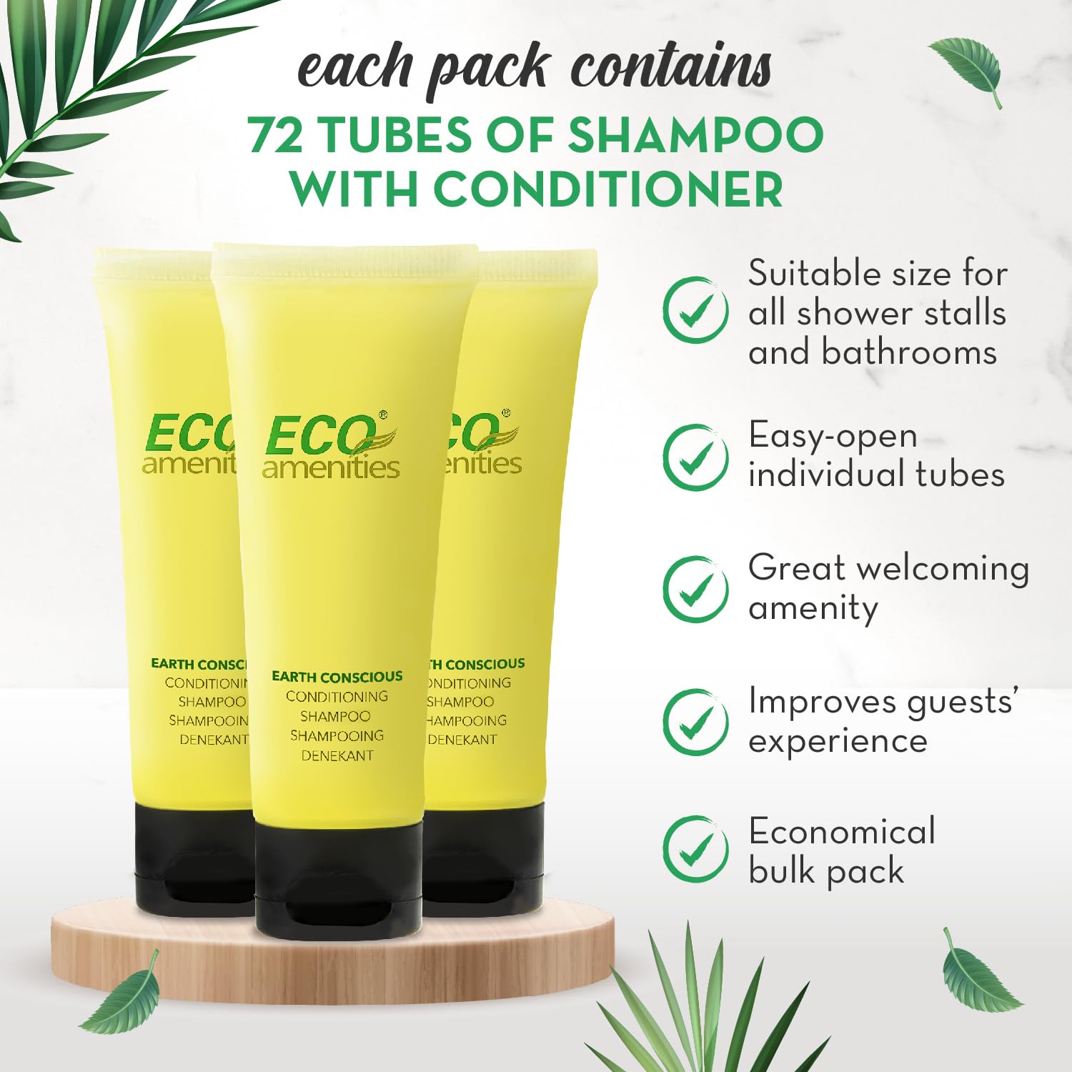 Eco Amenities Travel Size Shampoo and Conditioner Sets - 2 in 1 Hotel Shampoo and Conditioner Supplies for Guests - Refreshing Bulk Travel Size Toiletries - 30ml (1.0 fl oz), 72 pack, Green Tea Scent