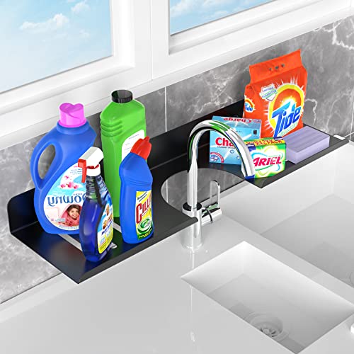 CAXIMSY Wall Mounted Floating Metal Shelf Strip Bathroom Shelf Wall Mount Shelves Space Saving Rustproof Extra U-Shaped Strong Faucet Shelves Storage Shelf (Black, 15.74In(40CM))