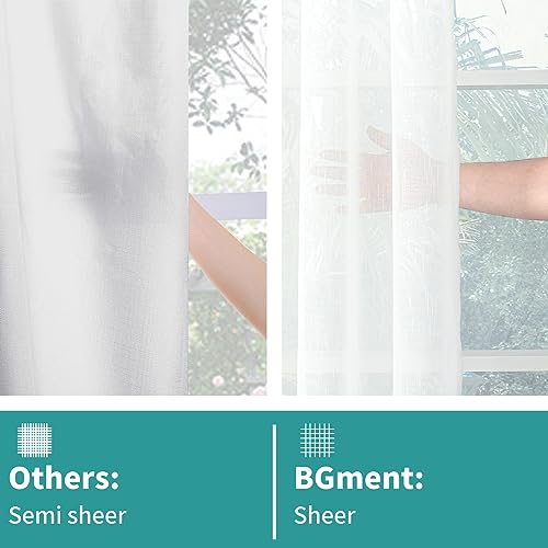 BGment White Sheer Curtains 63 Inch Length 2 Panels for Living Room Bedroom, Linen Semi Sheer Light Filtering Window Curtains with Grommet, 2 Panels, Each 52 x 63 Inch, White