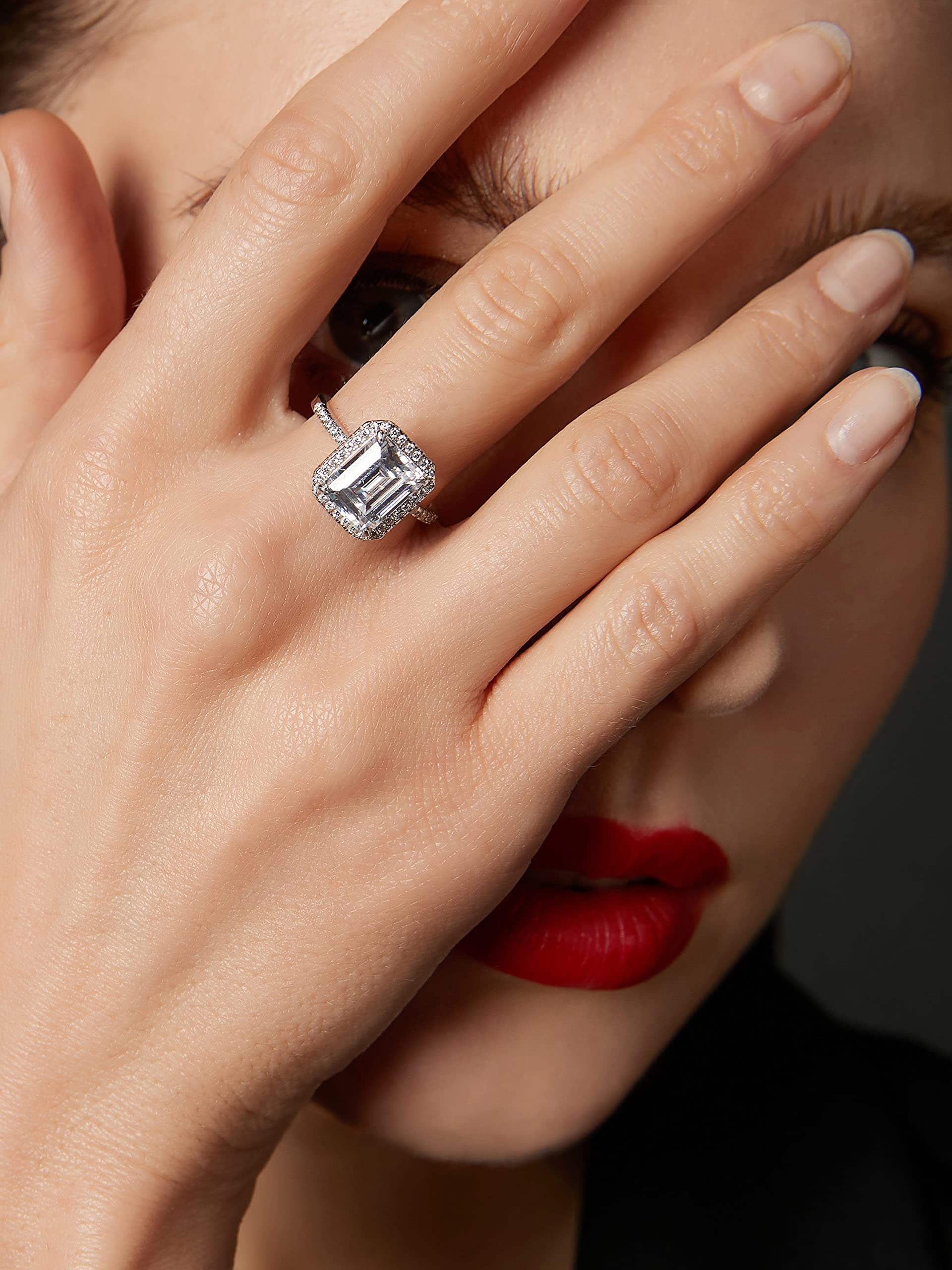 6 Carat High Carbon Diamond Sparkle 10 Ring Lab Simulated Diamond Sterling Silver White Gold Plated Wedding Engagement Ring (white-A, 5)