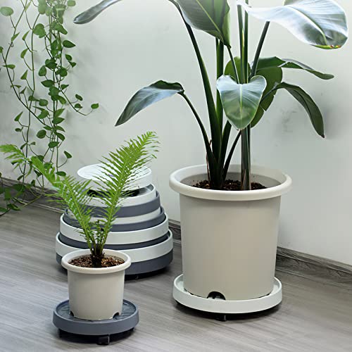 auons Plant Caddy with Wheels, Rolling Plant Stand with Casters Heavy Duty Plant Dolly, Plastic Plant Roller Base, Movable Planter Trolley for Heavy Duty Planter, Beige, 12.4in