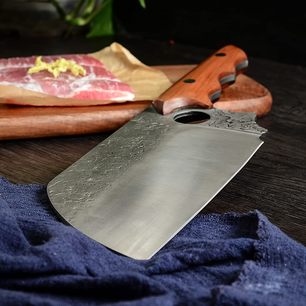 9/11pcs Chef's Knife Set - Hand Forged Boning Knife, High Carbon Steel Chef's Knife, Full Tang Bone Cleaver with Sheath, Serbian Cleaver for Outdoor Camping, BBQ, Kitchen (11)