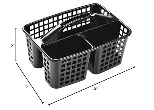 ALINK Plastic Shower Caddy Basket with Compartments, Portable Divided Cleaning Supply Storage Organizer with Handle for College Dorm Bathroom - Black