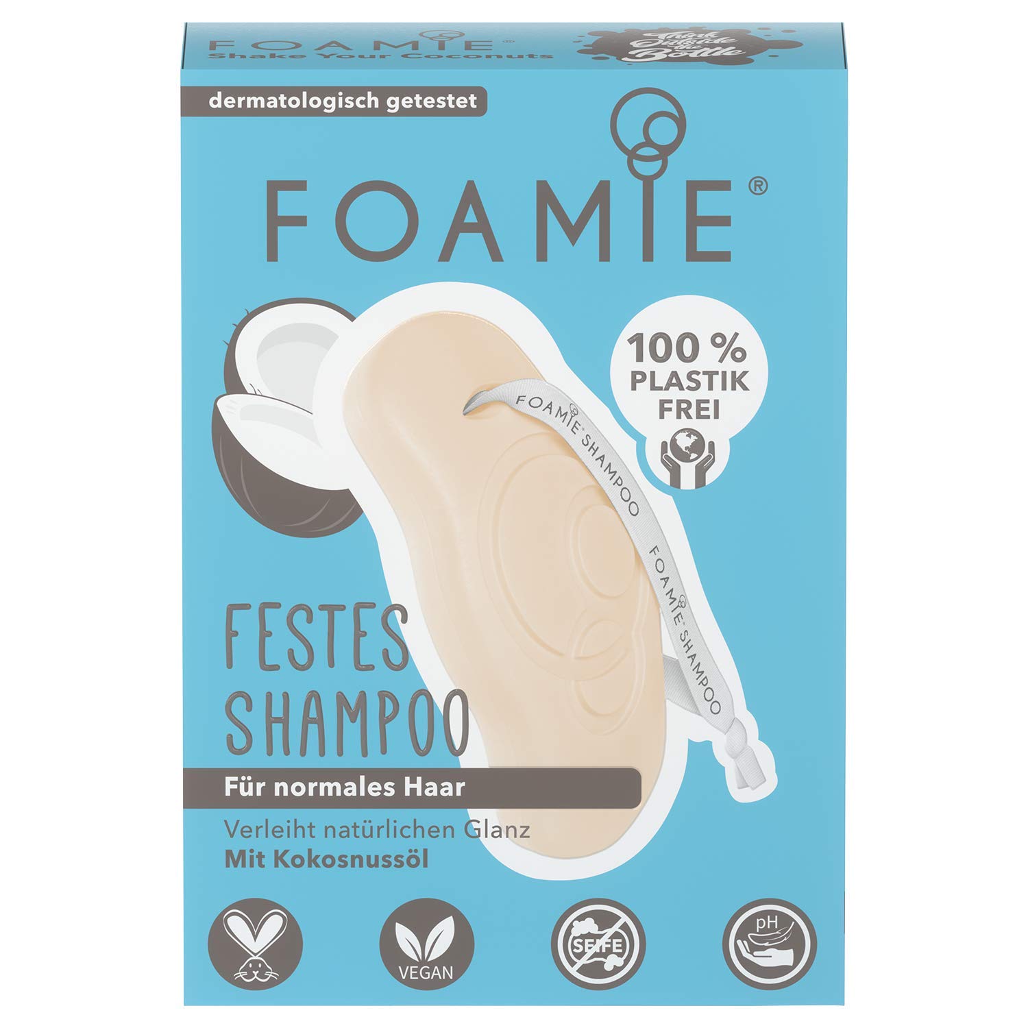 Foamie Solid Shampoo, Normal Hair & Curls with Coconut Oil, Hair Shampoo for Natural Shine 100% Vegan, Plastic-Free, 80 g