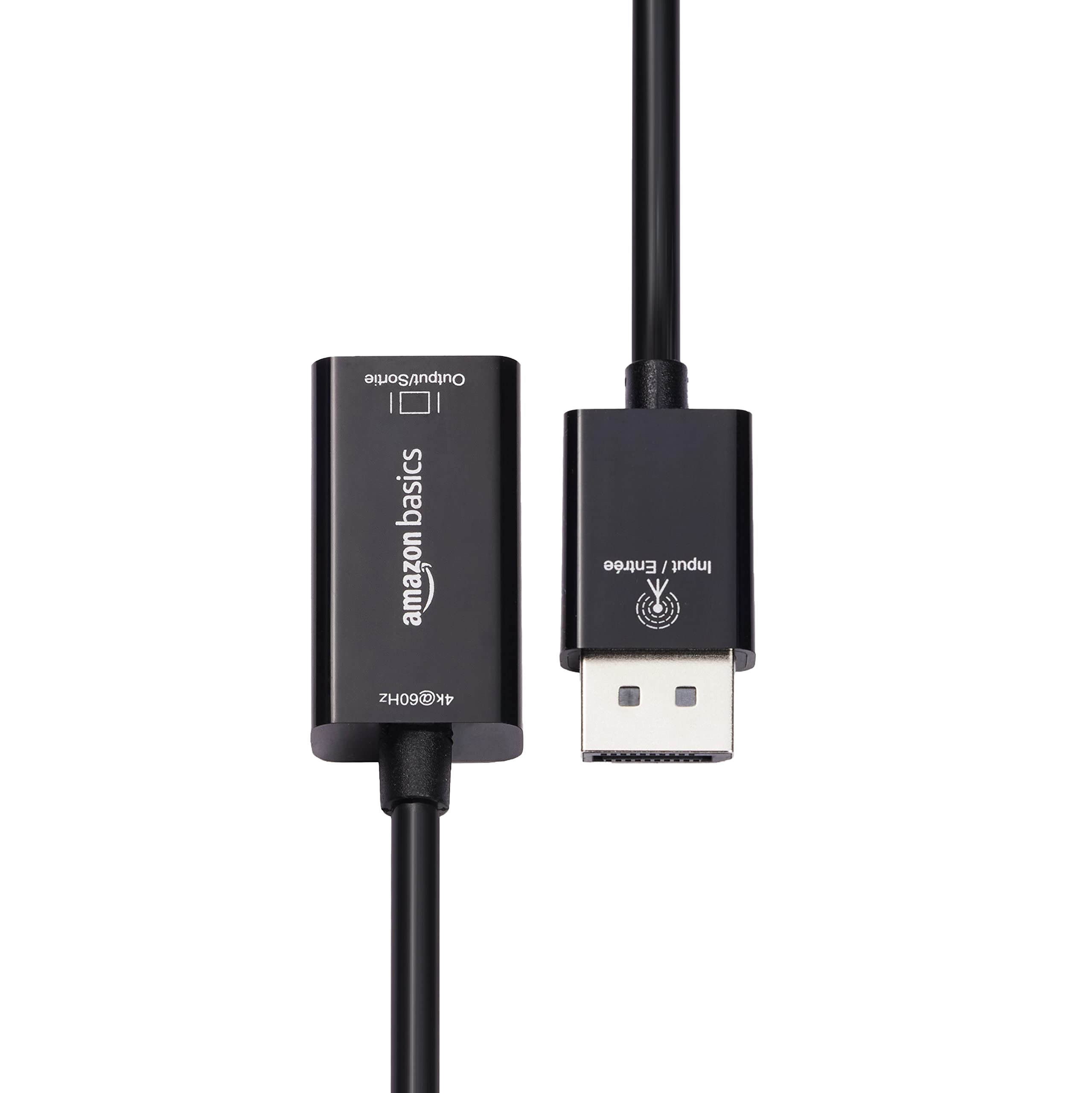 Amazon Basics DisplayPort (Not compatible with a USB port) to HDMI Adapter (4k@60Hz), Black, 9.25 x 0.87 x 0.47 in