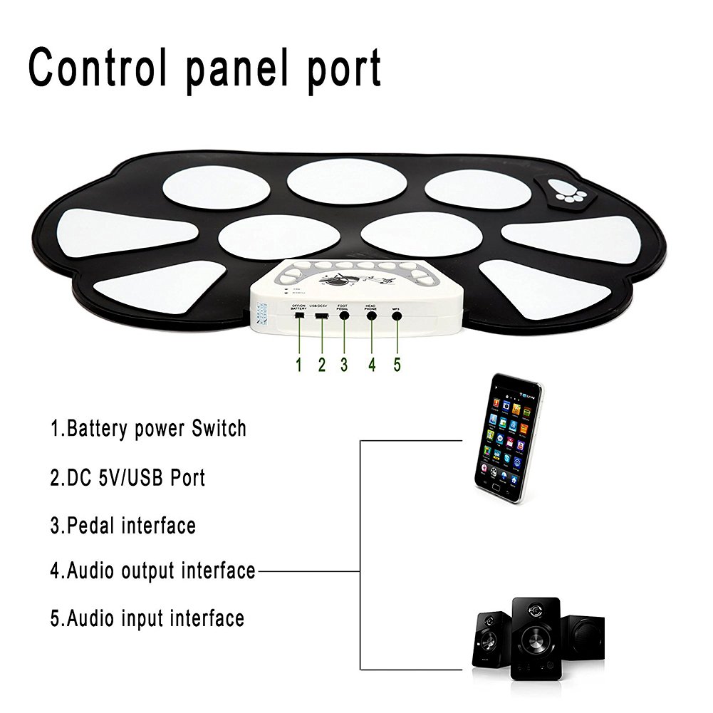 Artempo Portable Roll Up Drum Electronic Drum Pad with Drum Sticks – Foldable, USB MIDI Connection, Record Function