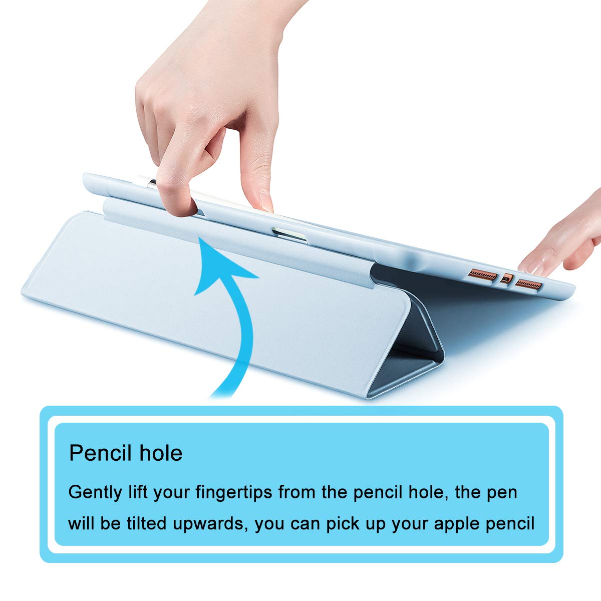 SIWENGDE Compatible for Apple iPad 9.7 Case 2018 iPad 6th Generation Cases/2017 iPad 5th Generation Case with Pencil Holder, Slim Soft Silicone Smart Trifold Stand Protective Cover(Light Blue)