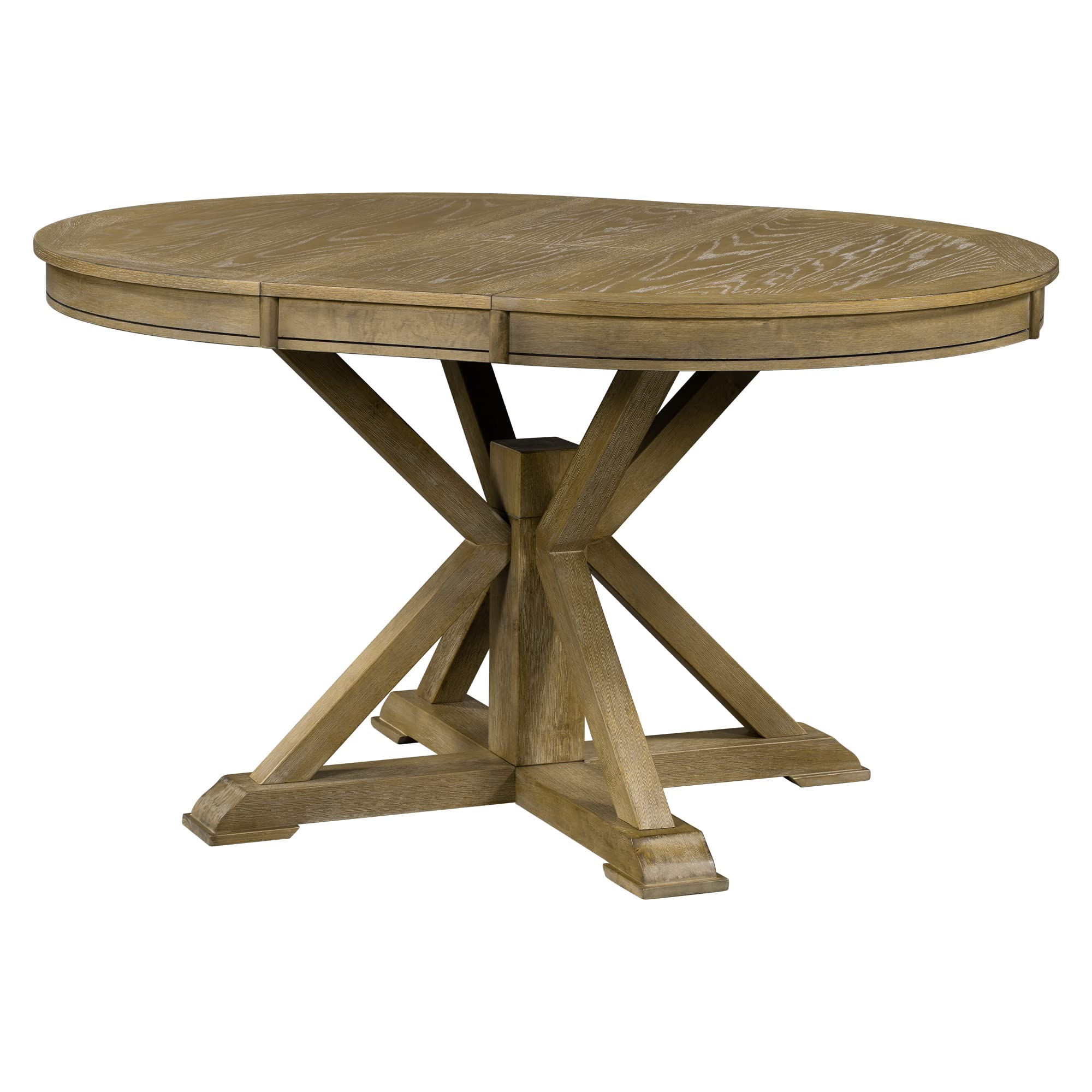 5 Retro Style Piece Extendable Dining Set with Round Table and 4 Upholstered Chairs for Kitchen, Natural Wood Wash
