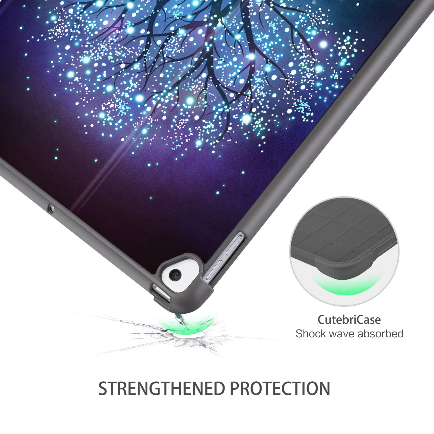 Lalumix for iPad 9th/7th/8th Generation Case, for iPad 10.2 Case, Fit for iPad Pro 10.5 Case, for iPad Air 3rd Generation Case, Pencil Holder, Multi-Angle Viewing, Auto Wake/Sleep, Blue Star Tree