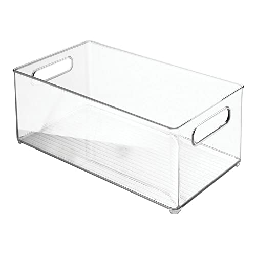 mDesign Deep Plastic Storage Organizer Container Bin, Bath and Shower Organization for Cabinet, Cupboard, Shelves, Counter, or Closet - Holds Shampoo, Vitamins, Ligne Collection, 4 Pack, Clear