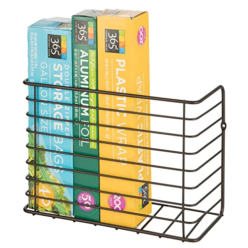 mDesign Farmhouse Metal Wire Wall & Cabinet Door Mount Kitchen Storage Organizer Basket Rack - Mount to Walls and Cabinet Doors in Kitchen, Pantry, and Under Sink - 2 Pack - Bronze