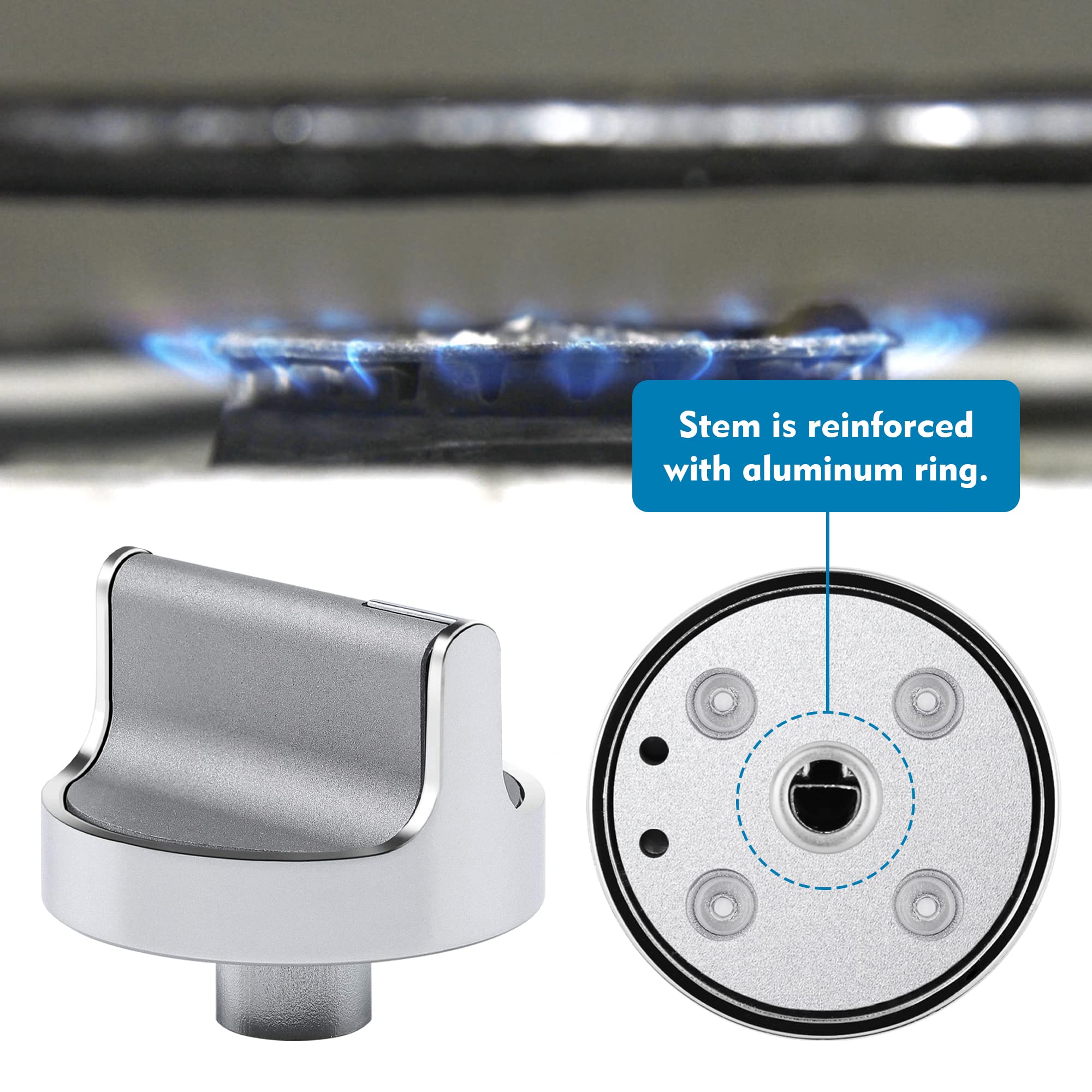 5 Pack W10594481 Stainless Steel Gas Stove Knobs for Whirlpool Stove/Range Replaces WPW10594481 AP6023301 PS11756643