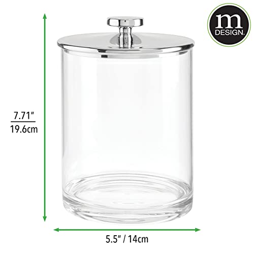 mDesign Large Modern Apothecary Storage Organizer Canister Jars - Plastic Containers for Bathroom, Organization Holder for Vanity, Counter, and Makeup Tables, Lumiere Collection, Clear/Chrome