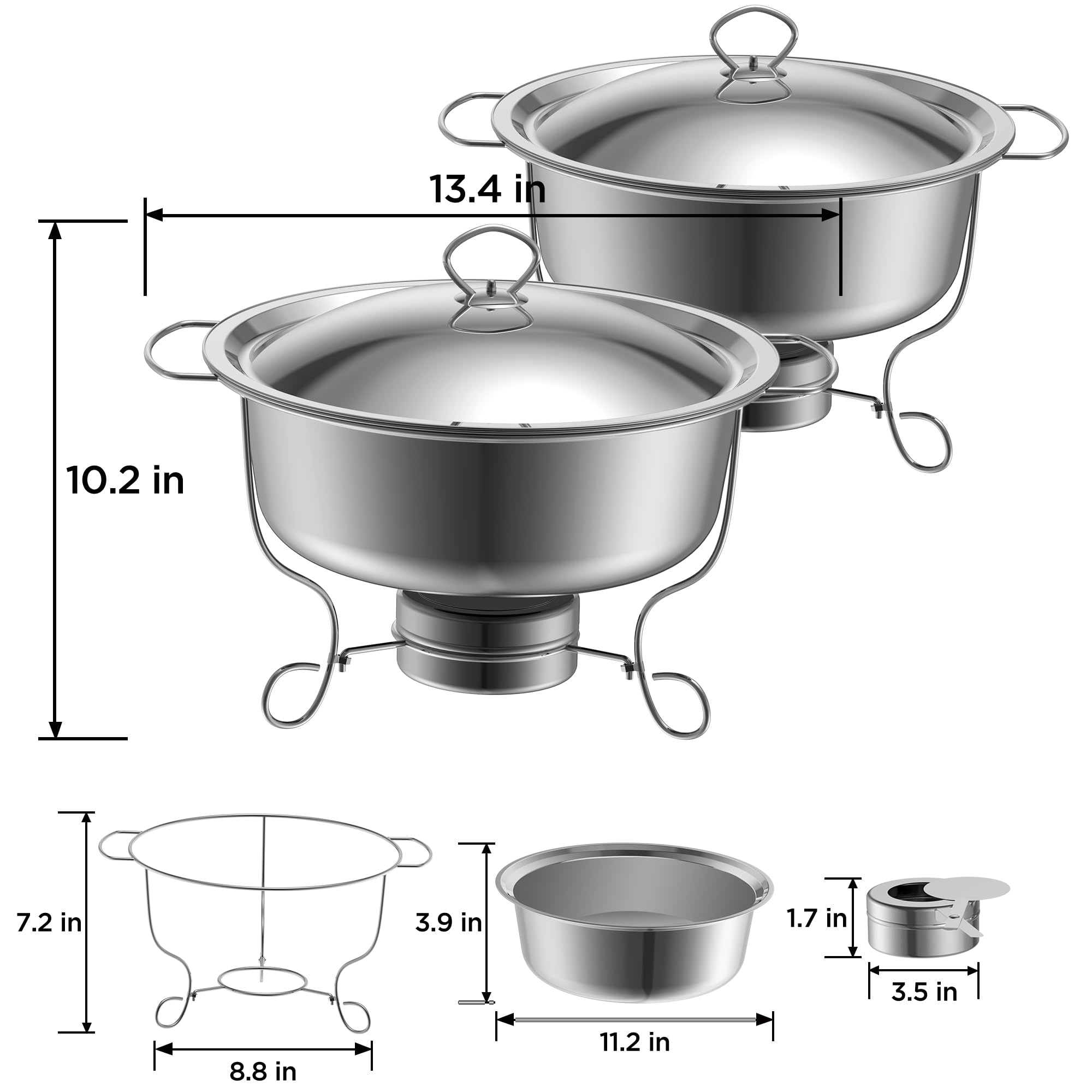 6 Pack Buffet Warmer, Chafing Dish Buffet Server & Food Warmer Set, Stainless Steel Rectangular Round Catering Supplies for for Parties Events Wedding