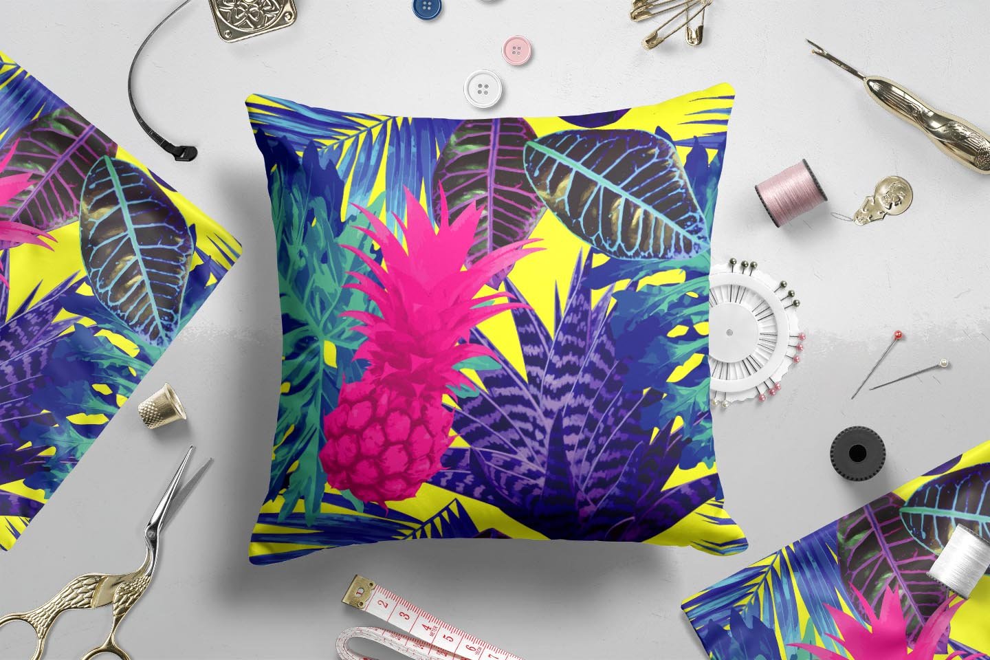 iiRov Summer Design Ink-Fuzed Decorative Throw Pillow - Hype Fluorescent Summer Pineapple Pattern