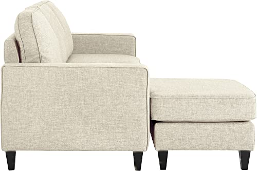 Serta Harmon Square Arm Reversible Sectional Sofa Living Room, Modern L-Shaped 3 Seat Fabric Couch, Cream