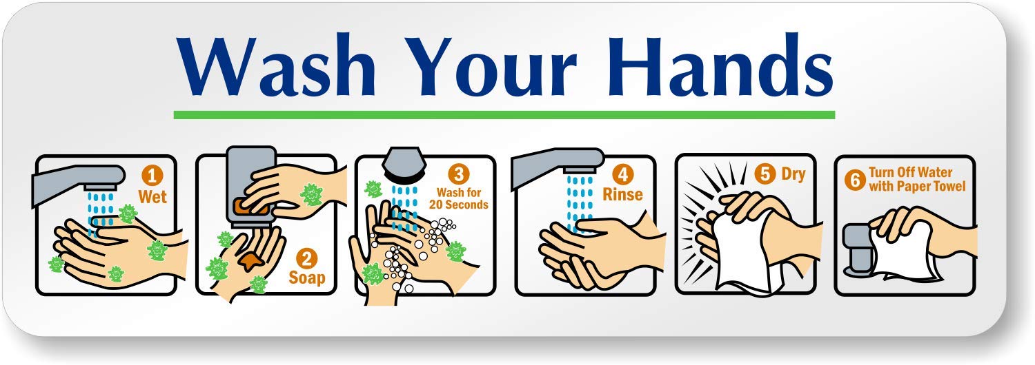 SmartSign 2 x 6 inch “Wash Your Hands” Hand Washing Instructions Sign with Adhesive Backing for Bathroom, Matte Finish, 32 mil Anodized Aluminum, Multicolor, Made in USA