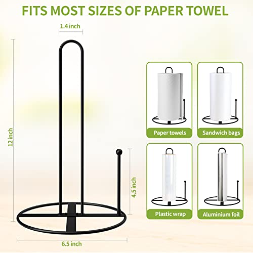 Black Paper Towel Holder Countertop Stand - Standing Modern Paper Towel Holders for Kitchen Standard and Large Size Rolls