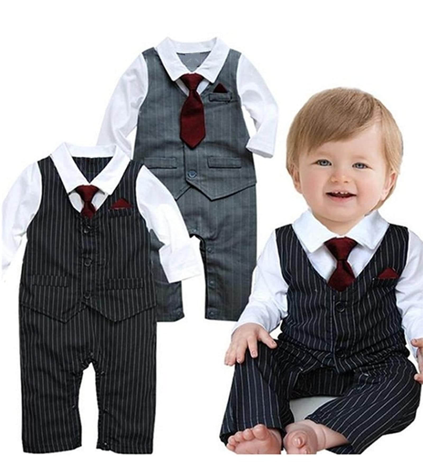 EGELEXY Baby Boy Formal Party Wedding Tuxedo Waistcoat Outfit Suit 12-18months Black