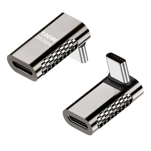 AreMe 90 Degree USB-C Male to Female Adapter, 2 Pack Right Angle 100W Type-C Adapter Extender for Steam Deck, ROG Ally, Switch, Notebook Computers, Tablet and Mobile Phones (Bright Grey)