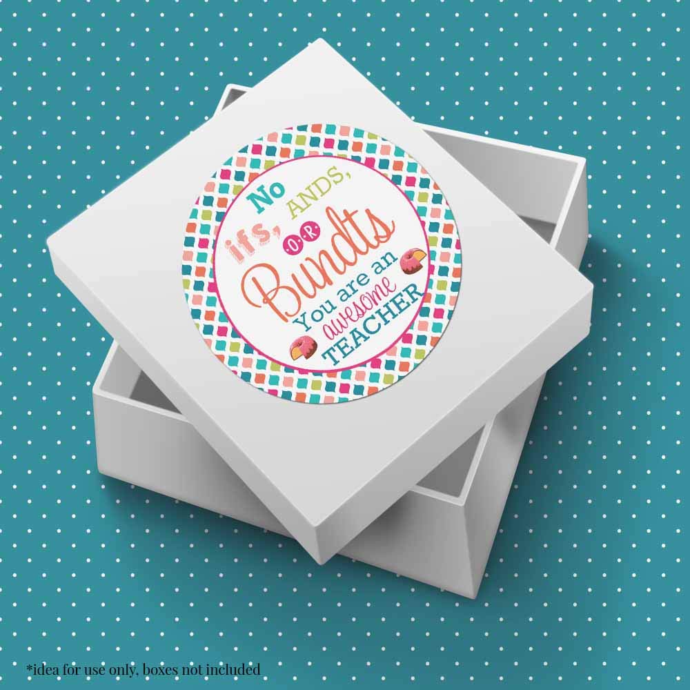 No IFS, Ands, or Bundts Cake Themed Teacher Appreciation Thank You Sticker Labels, 40 2" Party Circle Stickers by AmandaCreation, Great for Envelope Seals & Gift Bags