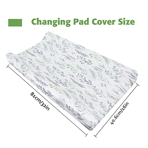 Diaper Changing Pad Cover, Soft Breathable Fabric Baby Stretchy Changing Table Pad Cover, Jersey Knit Changing Table Sheets for Boys and Girls, Green Leaf