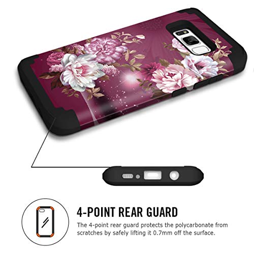 Hocase Galaxy S8 Case, Heavy Duty Shockproof Protection Soft Silicone Rubber Bumper+Hard Plastic Hybrid Dual Layer Protective Case for Samsung Galaxy S8 (SM-G950U) 2017 - Burgundy Flowers