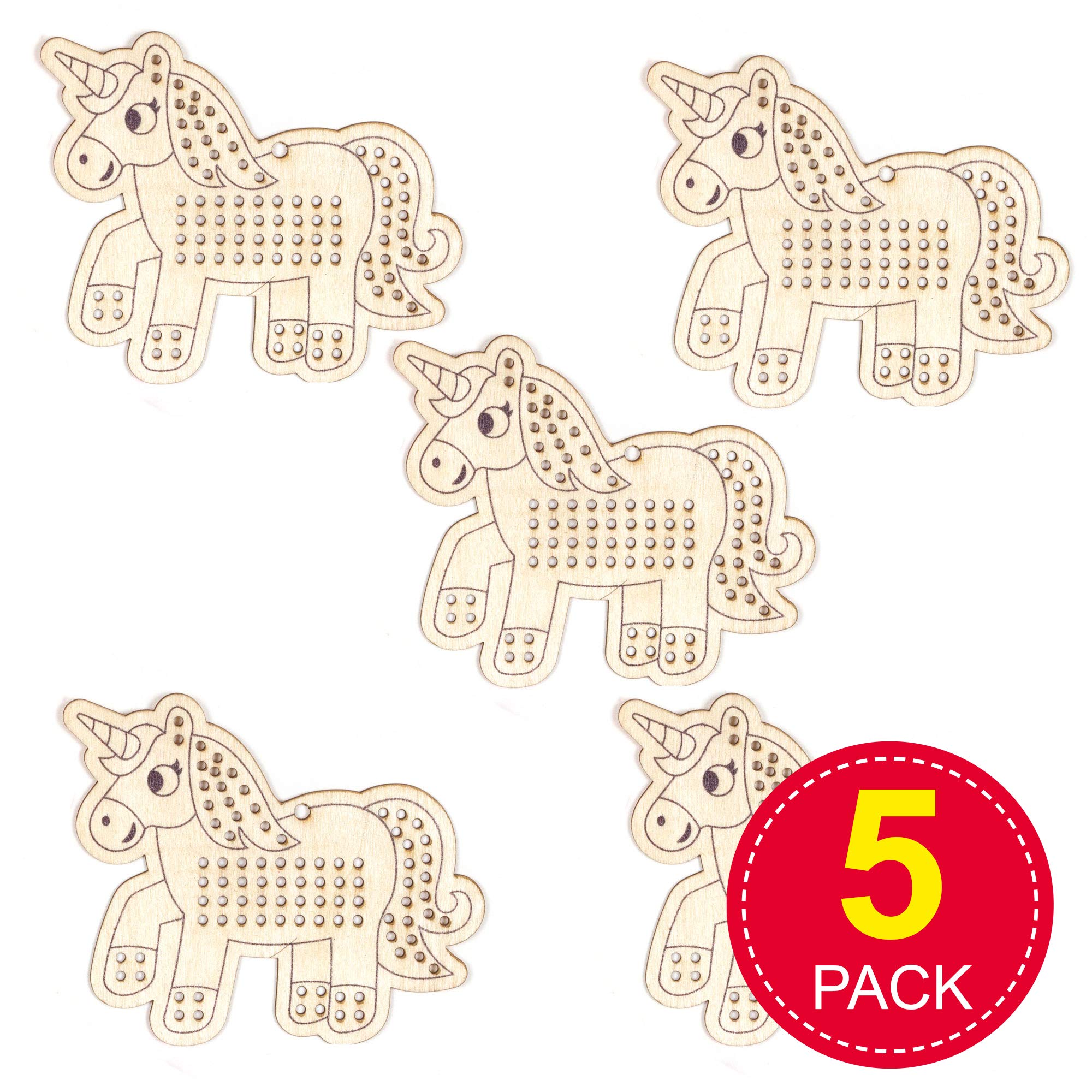 Baker Ross AT317 Unicorn Wooden Cross Stitch Ornament Kits - Pack Of 5, Arts And Crafts For Kids