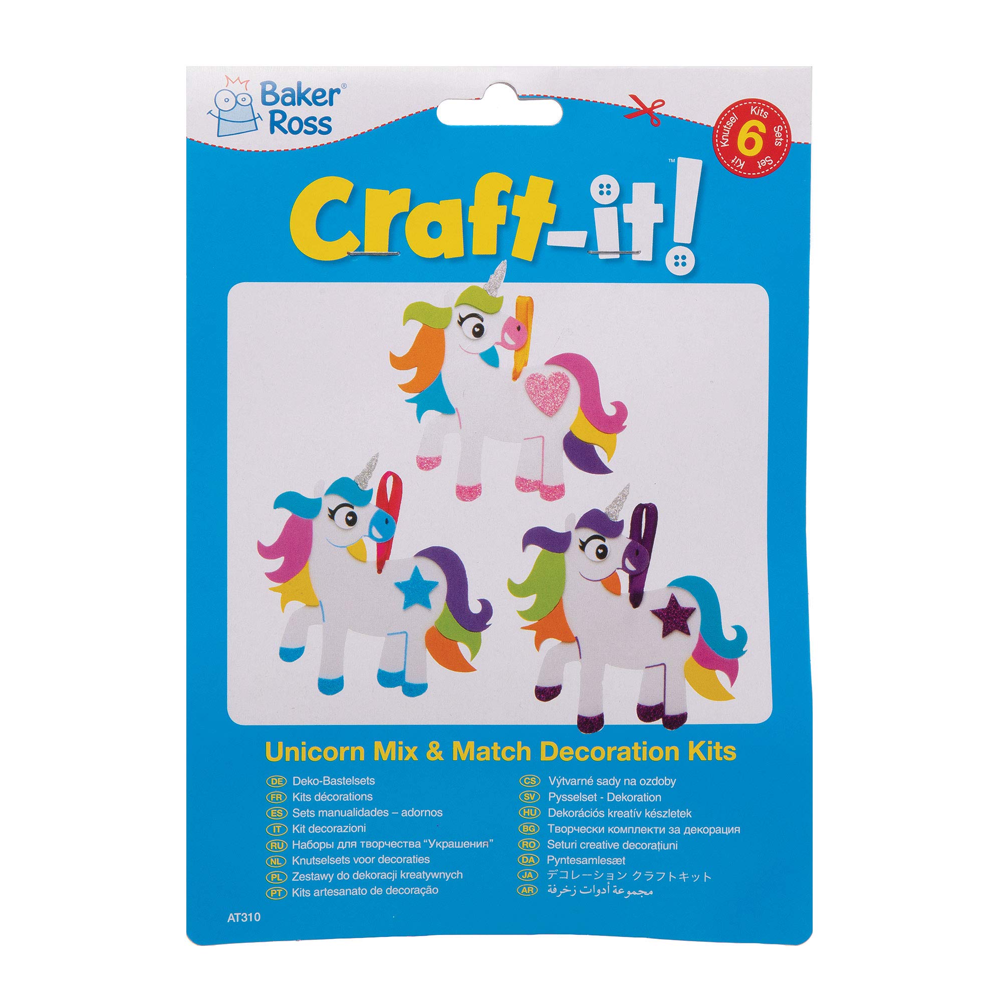Baker Ross AT310 Unicorn Mix & Match Ornament Kits - Pack Of 6, Ideal For Kids And Crafts, assorted