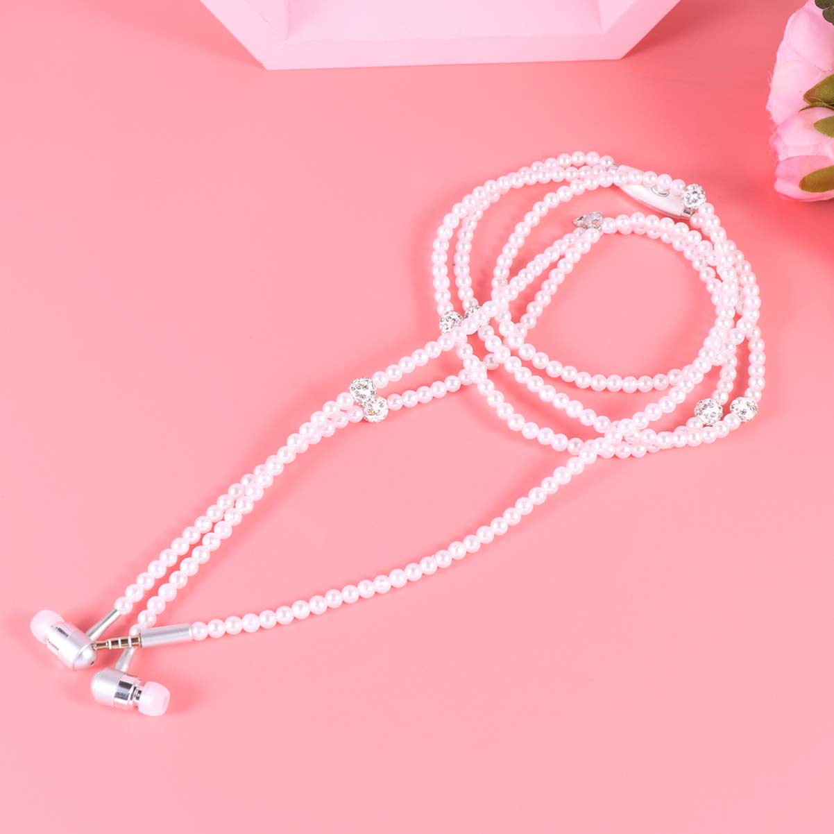 in-Ear Eardphones with Mic - in-Ear Headset with Remote and Mic Hands- Wired Pearls Chain Universal Earphone for Girls Women Student (White)
