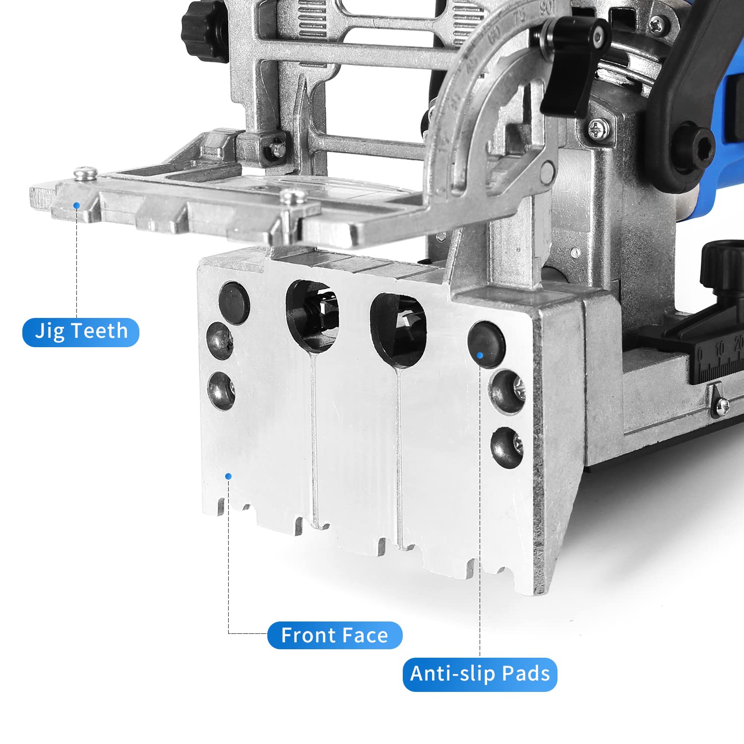igooo Dual-Spindle Doweling Jointer DJ710, 710W 120V 60Hz, Wood Plate Dowel Joiner, 2X10mm, 2X8mm and 2X6mm Drilling Bits, 90 Dowels
