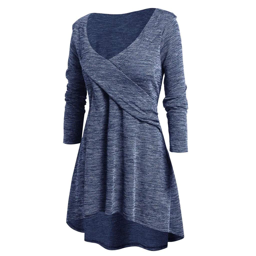 CapsA Women Halloween Gothic Sweatshirts Dress Long Sleeve High Low Pullover Plus Size V-Neck Tunic Plunging Neck Sweater Blue