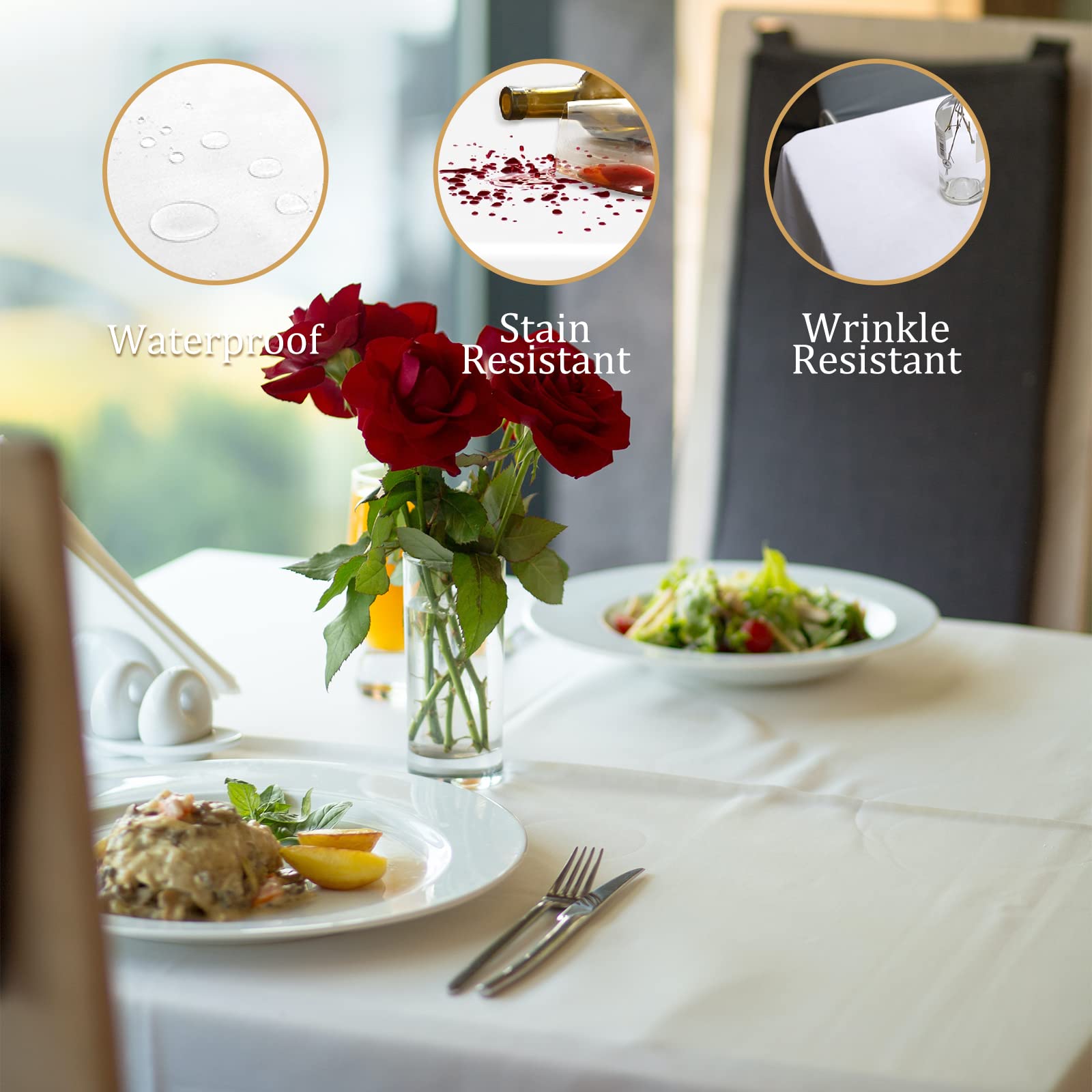 BRILLMAX 4 Pack White Table Clothes for Rectangle Tables 60 x 84 Inch Tablecloths - Polyester Fabric Waterproof Stain and Wrinkle Resistant Washable Table Cloth