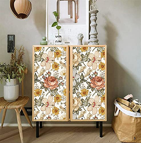 Blooming Wall Beige Multicolor Peony Daisy Peel and Stick Wallpaper Self Adhesive Wall Mural Wall Decor, 14.5 Square Ft/Roll