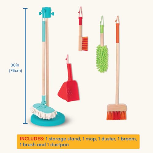 Battat- Kids Cleaning Set – Cleaning Toys For Toddlers, Children – Pretend Play Kit- Broom, Mop, Brush, Dustpan, Duster- Sweep n' Clean- 2 Years +