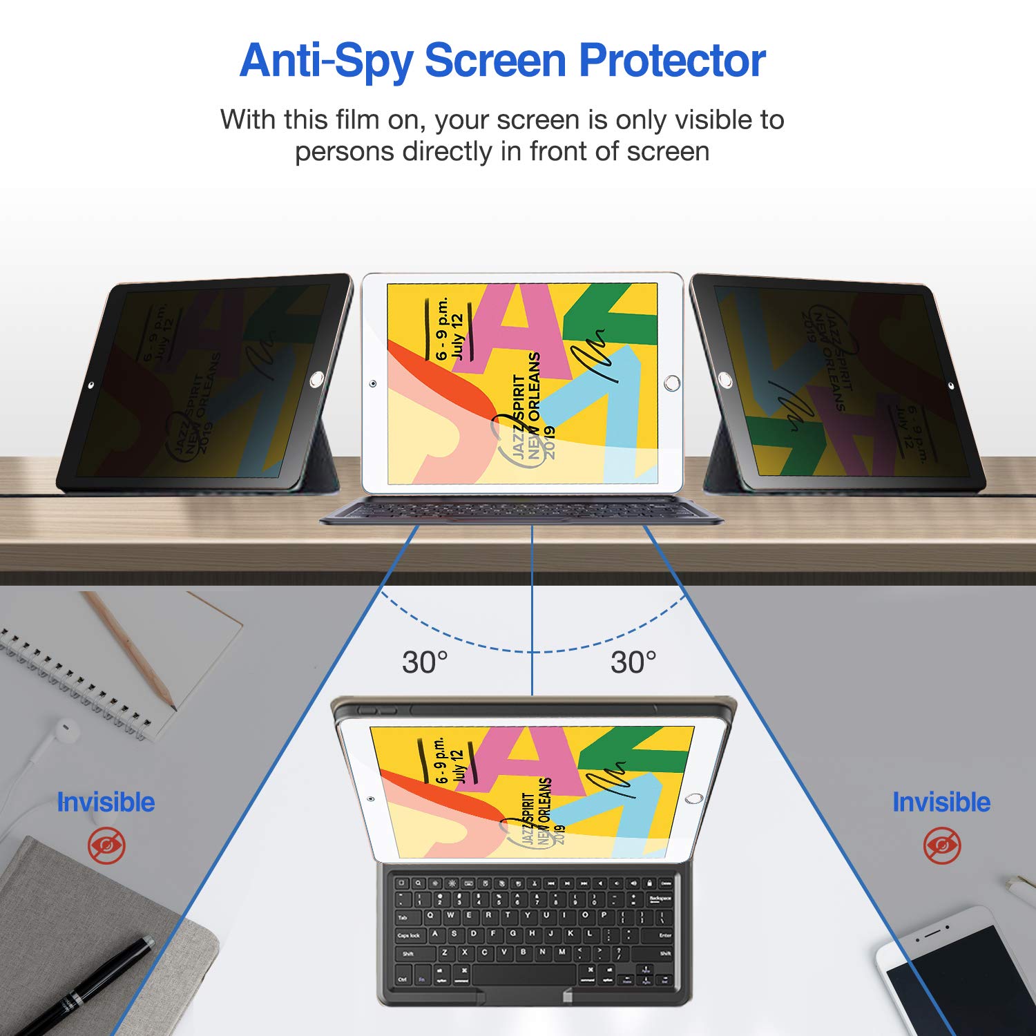 ProCase Privacy Screen Protector for 10.2 iPad 9th 8th 7th 2021 2020 2019, Anti-Spy Anti-Scratch Tempered Glass Film Guard -1 Pack