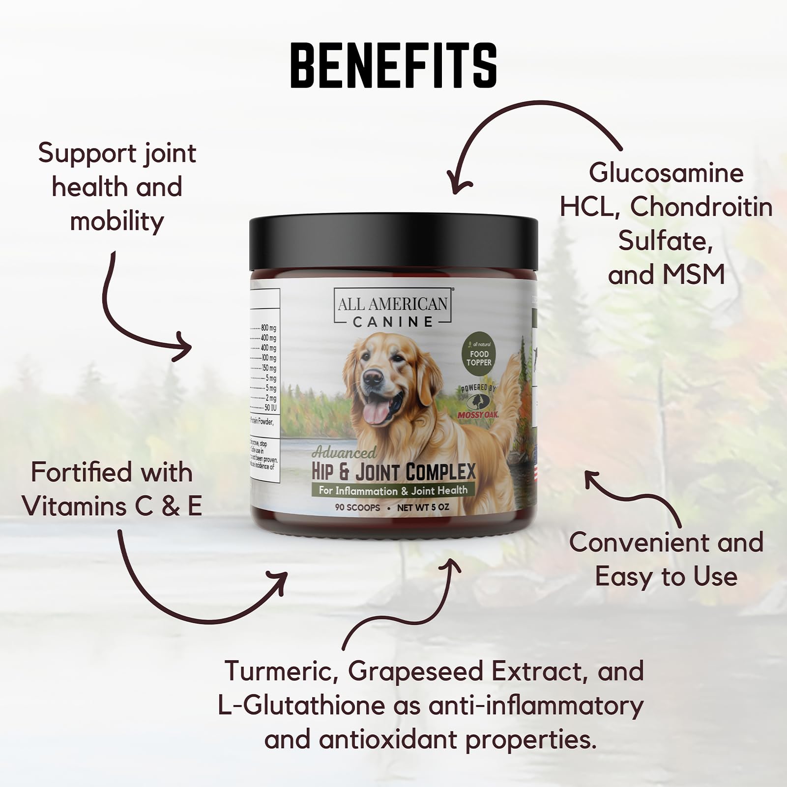 All American Canine Advanced Hip & Joint Complex Mobility Support Powdered Supplement Food Topper for Working, Hunting & Sports Dogs, 90 Servings