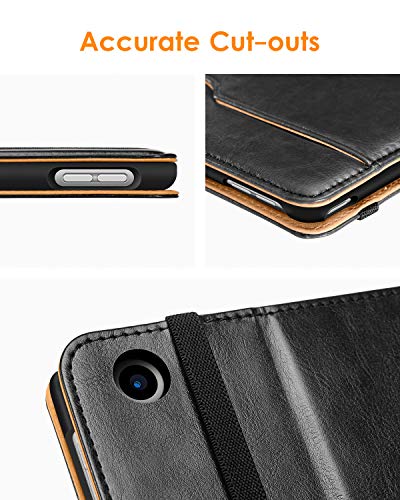 DTTO for iPad Mini 5th Generation 2019 Case, [Noble Series] Leather Folio Cover Case with Apple Pencil Holder for iPad Mini 5 2019 [Auto Sleep/Wake], Black