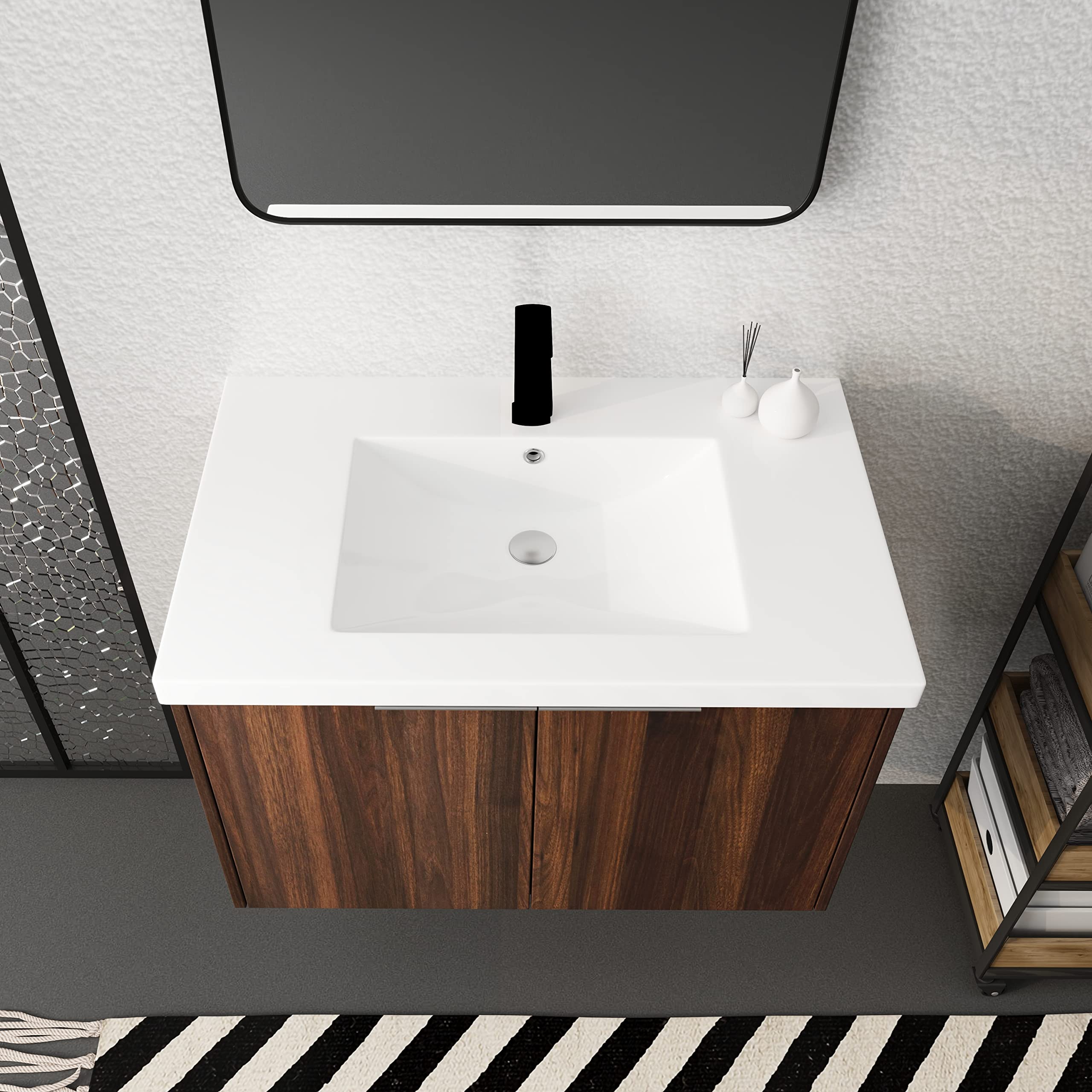 HomSof Soft Close Doors Bathroom Vanity with Sink,30 Inch for Small Bathroom,30"x18",California Walnut