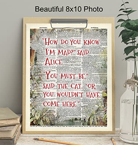 Alice Wonderland Quotation Dictionary Wall Art Picture print - Upcycled Decor for Home, Apartment, Office - Gift for Entrepreneur, Fans - 8x10 Poster