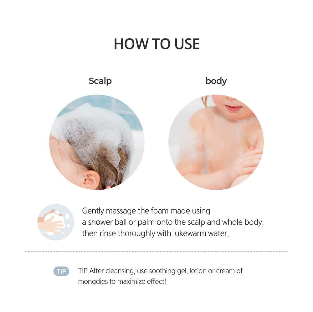 Mongdies Baby Bath&Shampoo-Moisturizing & Hydrating solutions for sensitive and delicate skin, Excellent grade in German Derma Test, All ingredients of EWG Green Level, Natural Fragrance -400ml