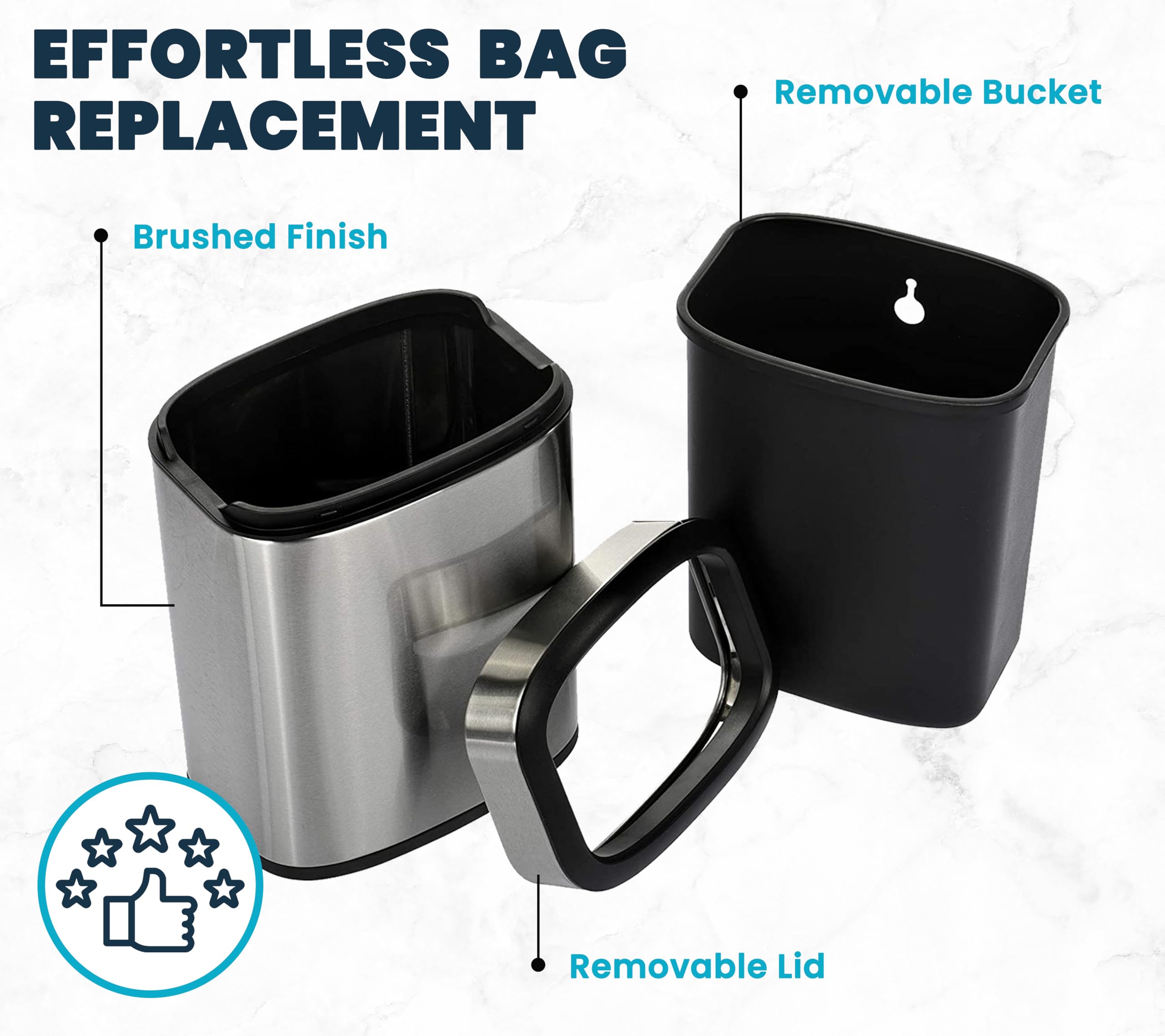 Alpine 20 Liter /5 Gallon Trash Can Open Top - Slim Stainless Steel Trash Can No Lid, Modern Silver Metal Wastebasket, Narrow Trash Can with Removable Trash Bin for Office Desk, Kitchen, Bathroom