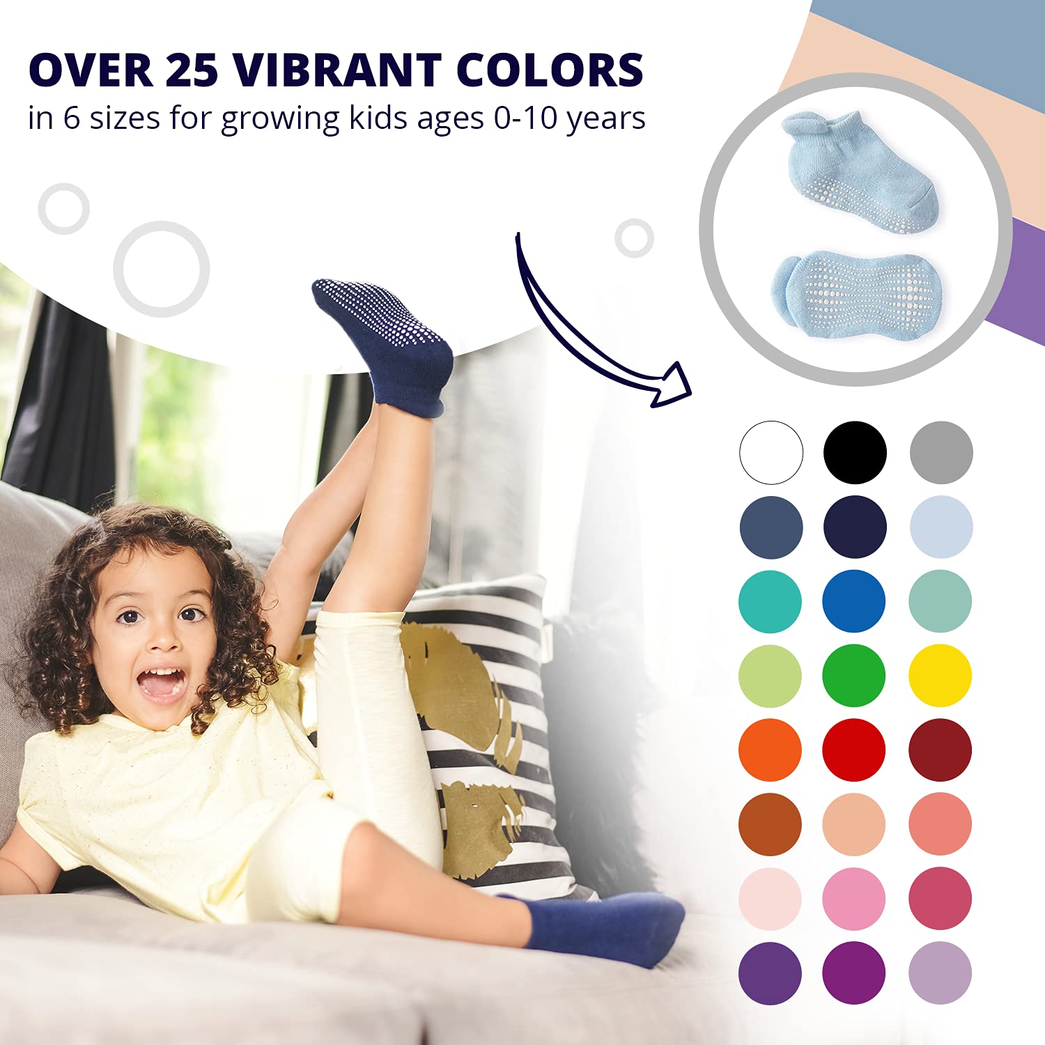 LA ACTIVE Non Slip Grip Ankle Boys and Girls Socks with Non Skid for Babies Toddlers and Kids Back to School, Ideal Gift for Mother's Day