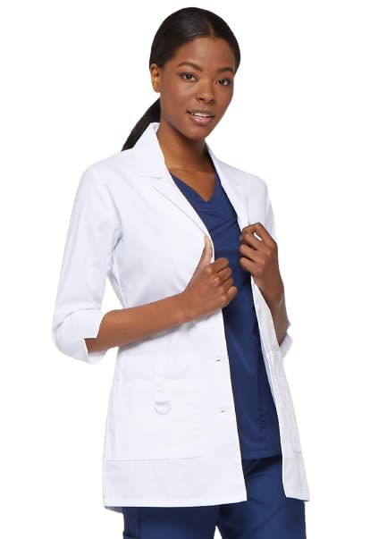 Dickies Scrubs Women's Junior Fit 3/4 Sleeve Lab Coat, White, Medium