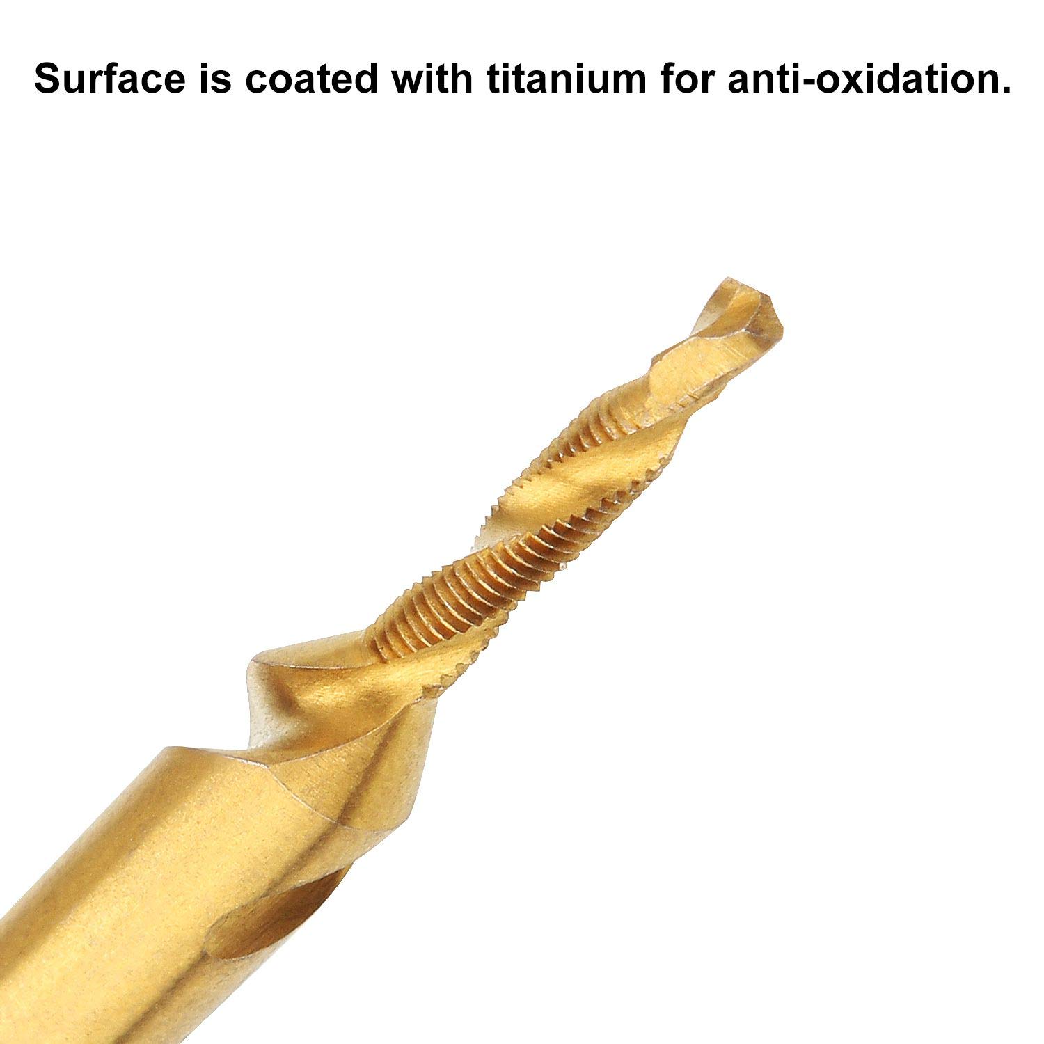 ABuff 5 Pcs M3 Tap HSS 6542 Combination Metric Thread Drill Bit, Titanium Drill Bit Set with Spiral Flute, Countersink Drill with Hex Shank, Tap Set for Drilling, Tapping