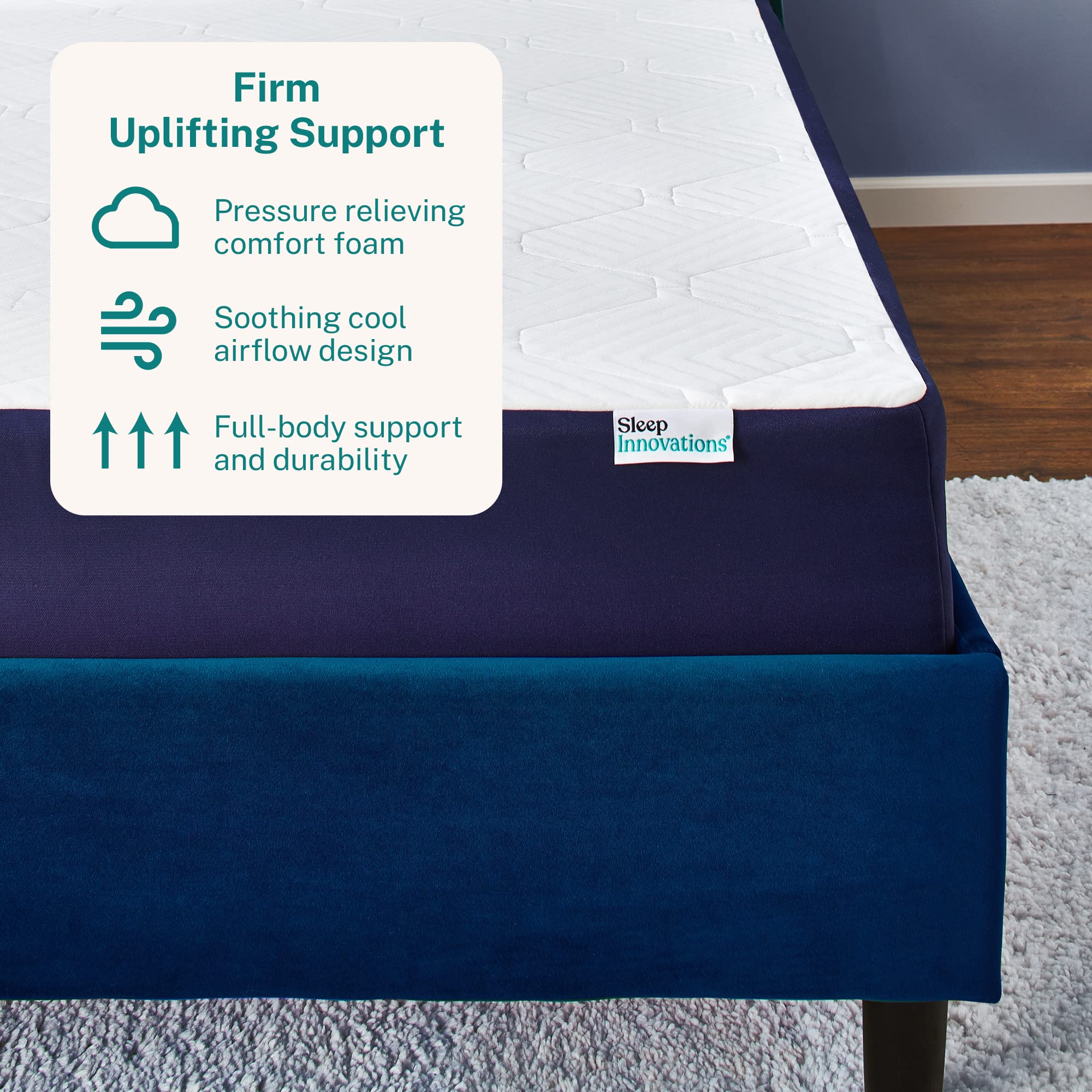 Sleep Innovations Arlo 10 Inch Cooling Firm Support Foam Mattress, Twin Size, Bed in a Box, Airflow Foam, Firm Feel