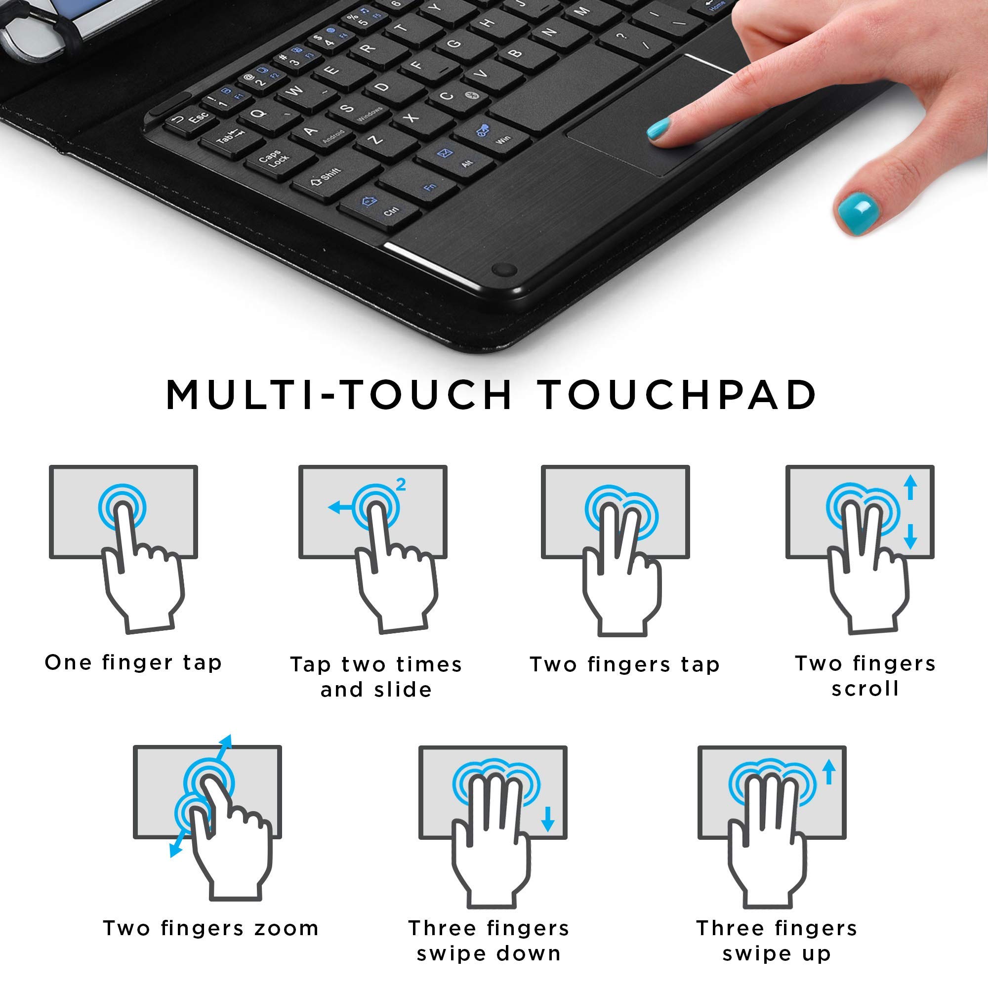 Cooper Touchpad Executive [Multi-Touch Mouse Keyboard] Case for 7, 7.9, 8" Tablets | iPadOS, Android, Windows | Bluetooth, Universal, Leather, Hotkeys