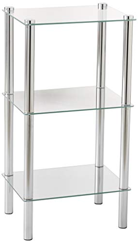 Home Basics 3-Tier Rectangle Shelf Shelving, SIlver Chrome and Glass