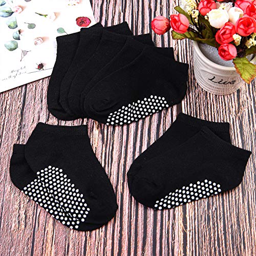 Cooraby 12 Pairs Kids' Non Slip Half Cushion Low Cut Socks Non-Skid Classic Ankle Socks (Black, 3-5 Years)