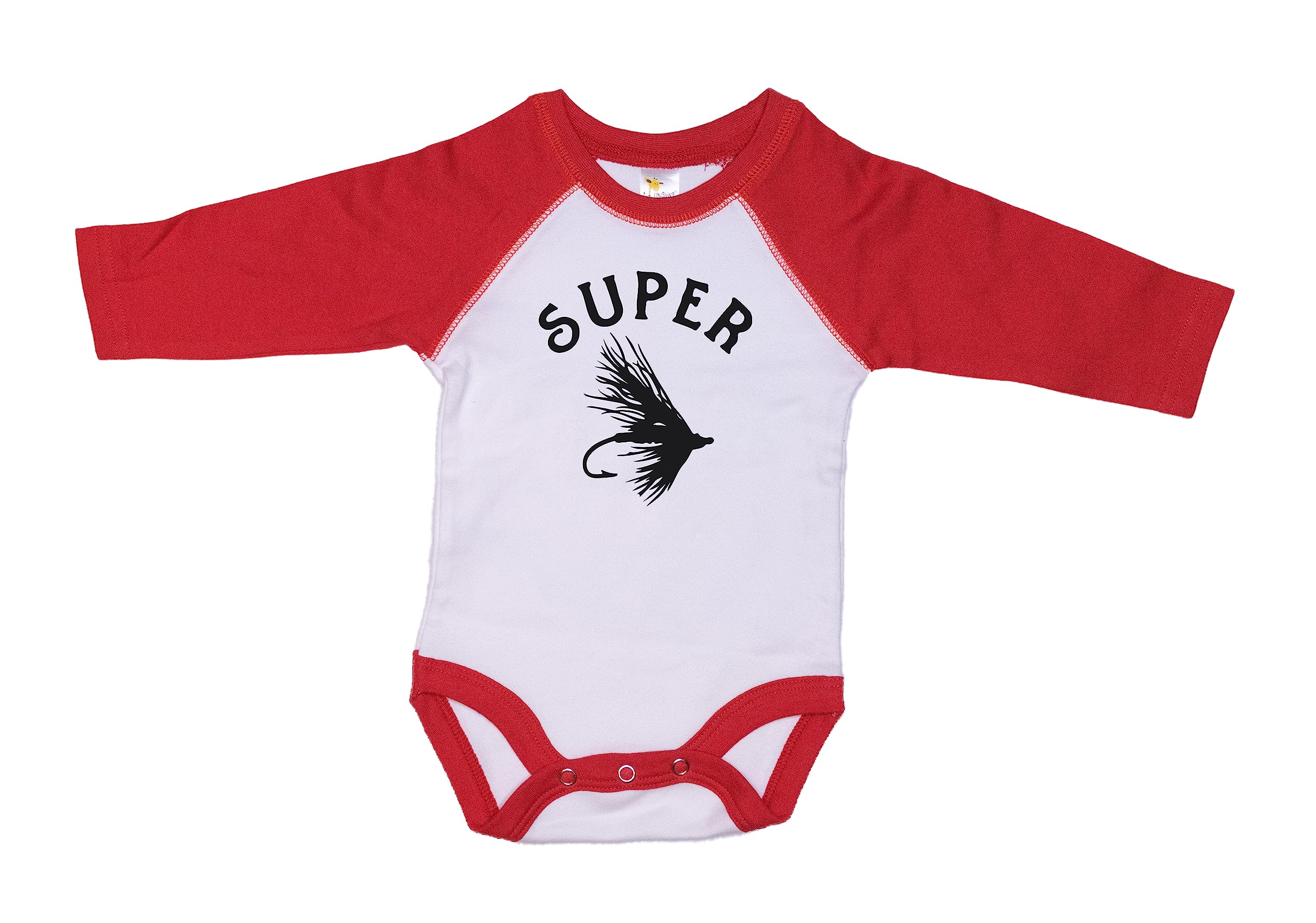 Ebenezer Fire Fishing Raglan Onesie/Super Fly/Unisex Baby Onesie/Newborn Fly Fishing Outfit (6-12M, RED)